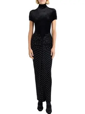 Alaïa Crystal Embellished Draped Velvet Gown - Noir/cristal