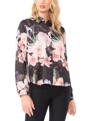 Ted Baker London Floral Georgette Button-up Shirt - Black/coral Pink Multi