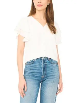 CECE DUPRAZ Flutter Sleeve V-neck Top - New Ivory