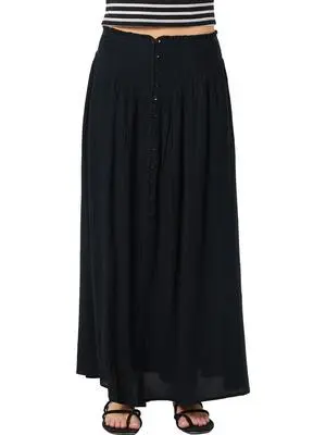 O'Neill Trystyn Button Front Midi Skirt Black
