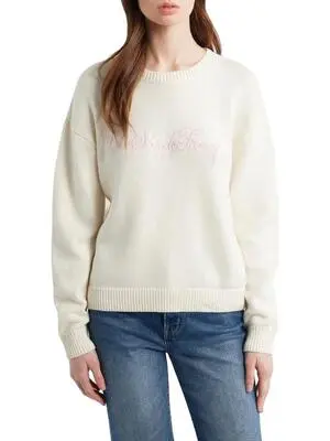 LoveShackFancy Selman Logo Embroidery Cotton & Wool Sweater - Cold Foam