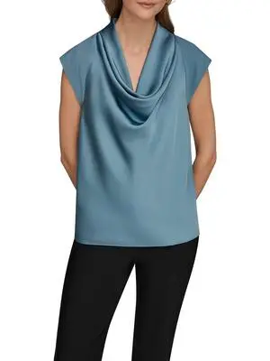 Donna Karan New York Satin Front Cowl Neck Top - Washed Indigo