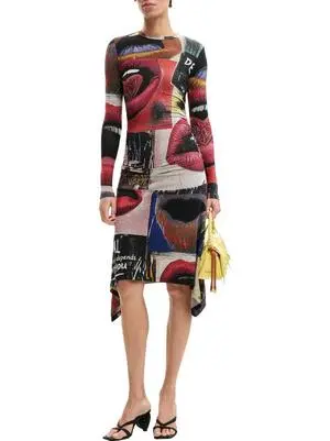 Desigual Printed Long Sleeve Dress - Black