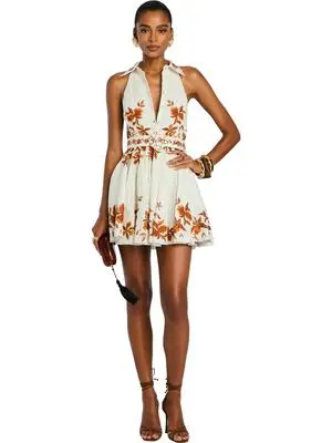 Hemant & Nandita Floral Print Mini Dress With Belt - Ivory
