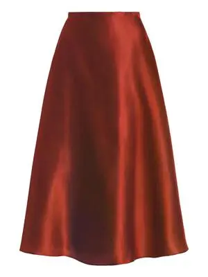 Alberta Ferretti Silk A-Line Midi Skirt Red