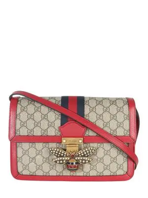 Gucci Calfskin Gg Supreme Canvas Margaret Shoulder Bag - Red