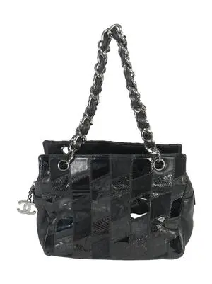 Chanel Lambskin Python Patchwork Shoulder Bag - Black