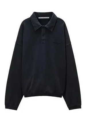 Alexander Wang Oversized Cotton Polo Shirt Washed - Black