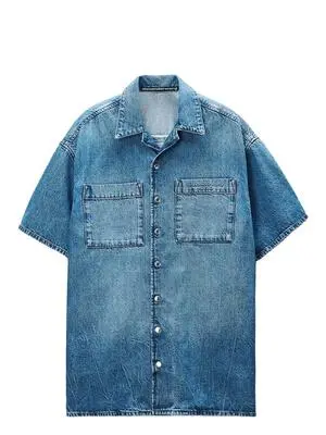 Alexander Wang Short Sleeve Boxy Denim Shirt Dress - Blue