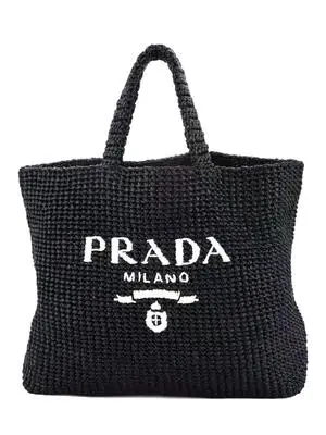 Prada Logo Raffia Large Tote Bag Black