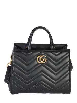 Gucci Matelassé Calfskin Marmont Top Handle Tote - Black