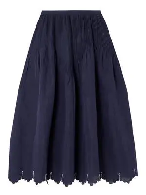 THIERRY COLSON Pintucked Embroidered Cotton And Linen-Blend Midi Skirt