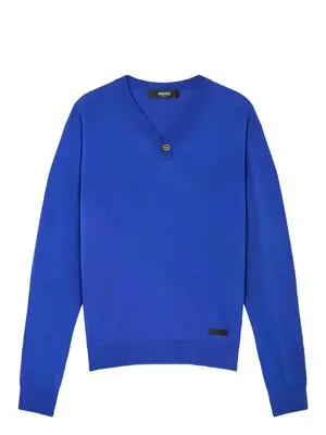 Versace Button V-neck Sweater - Blue