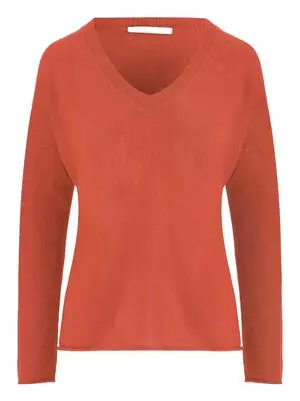 ALLUDE Ribbed V-neck Sweater - Red