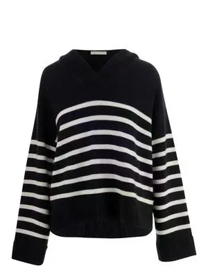 ALLUDE Striped Hooded Sweater - Blue