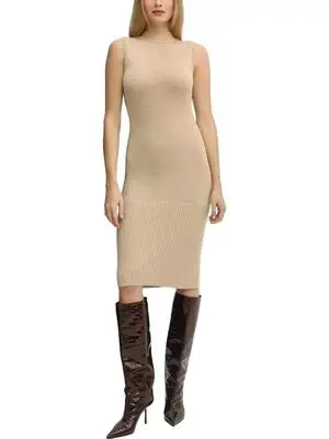 Armani Exchange Ribbed High-neck Midi Dress - Neutrals