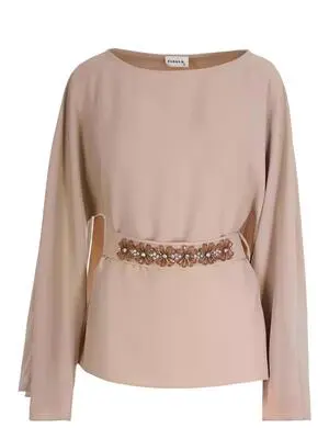 P.a.r.o.s.h Flower-embellished Tie-waist Blouse - Neutrals