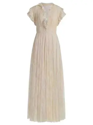 Alberta Ferretti Ruffled Lace Maxi Dress - Neutrals