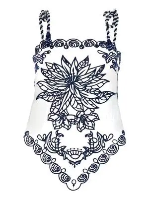 Farm Rio Floral Embroidered Top - White
