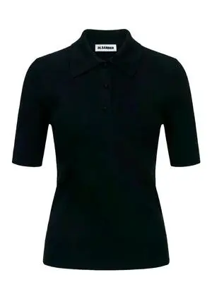 JIL SANDER Buttoned Polo Top - Black