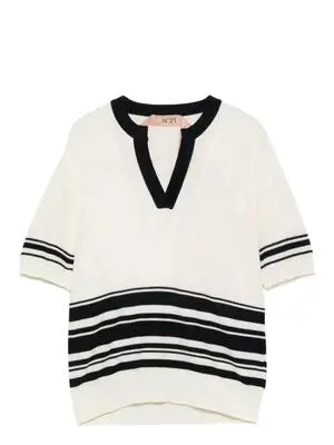 N°21 Striped V-neck Sweater - White
