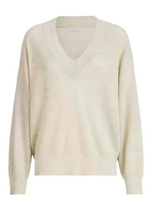 Brunello Cucinelli V-neck Long Sleeve Sweater - Neutrals
