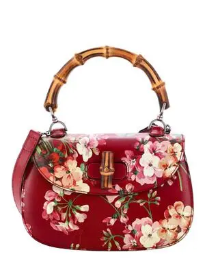 Gucci Bamboo Top Handle Small Satchel Blooms Print - Red