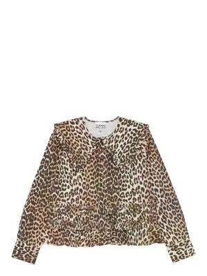 GANNI Leopard-print Ruffled Shirt - Brown