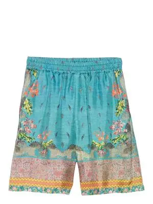 PIERRE-LOUIS MASCIA Floral-print Elasticated-waistband Shorts - Blue