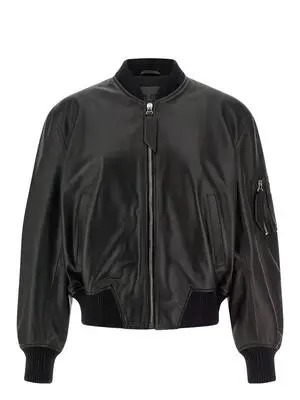 Attico Ribbed Leather Bomber Jacket - Black