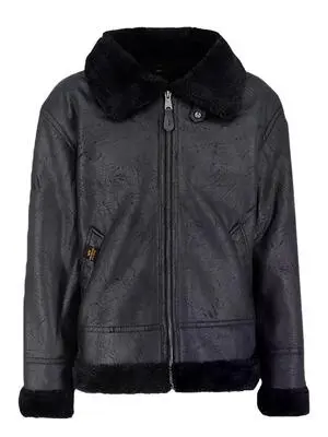 Alpha Industries Zipped Faux-fur Collar Jacket - Black