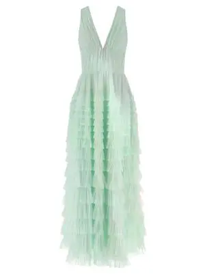 TWINSET V-neck Tulle Maxi Dress - Green