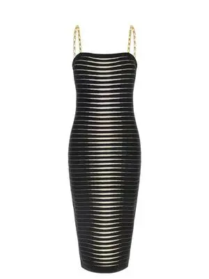 Elisabetta Franchi Striped-pattern Chain-strap Midi Dress - Black