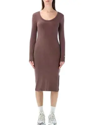 Nike Long-sleeve Ribbed Midi Dress - Brown