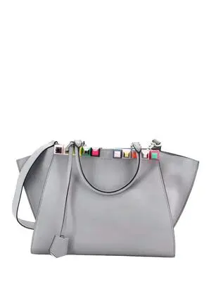 Fendi Petite 3jours Studded Leather Satchel - Grey