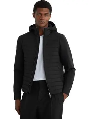 REISS Quilted Hybrid Hooded Jacket - Black