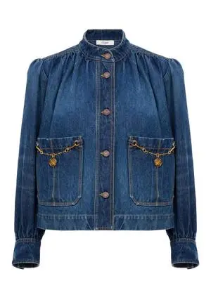 Chloé High Neck Gathered Jacket - Denim