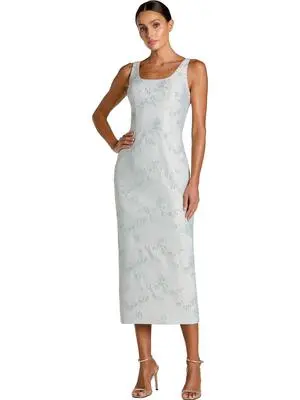 Mac Duggal Brocade Sleeveless Scoop Neck Midi Dress - Blue Multi