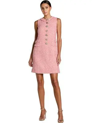 Mac Duggal Bouclé Mini Dress With Gold Buttons - Pink