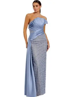Mac Duggal Beaded Lace Column Gown With Satin Sash - Fusion Blue