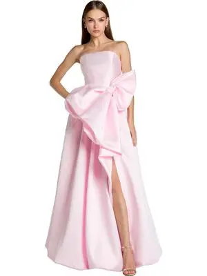 Mac Duggal Mikado Strapless Bubble Hem Ball Gown With Bow - Ice Pink