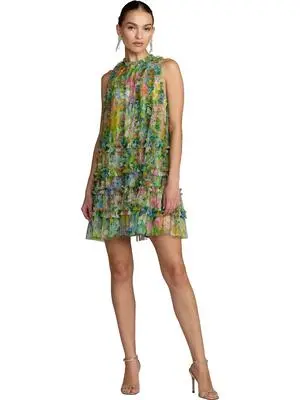 Mac Duggal Printed Sleeveless High Neck Mini Dress - Green