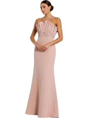 Mac Duggal Strapless Crepe Gown With Embellishments - Vintage Lilac