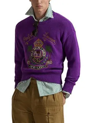 Polo Ralph Lauren Embroidered Cotton Sweater - Passionflower Purple Heather
