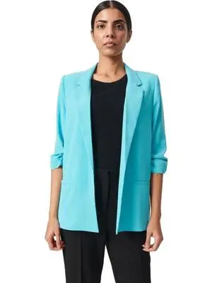 SOAKED IN LUXURY Shirley 3/4 Sleeve Open Front Blazer - Sea Jet