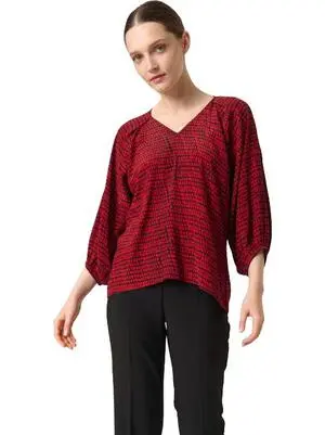 SOAKED IN LUXURY Printed V-neck Blouse - Salsa Square Print