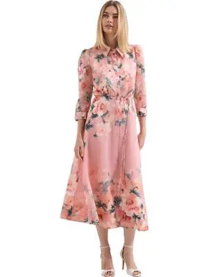 PHASE EIGHT Anabella Printed Shirt Midi Dress - Pale Pink