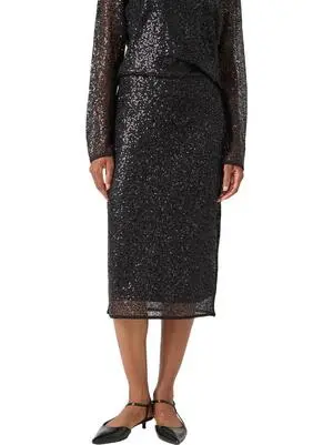 SOAKED IN LUXURY Sladea Sequined Midi Skirt - Black