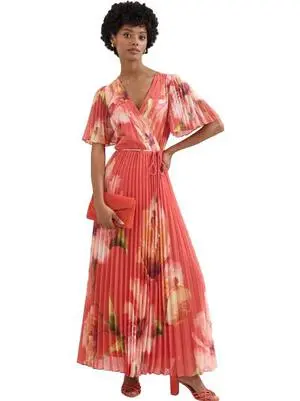 PHASE EIGHT Abigail Floral Print Maxi Wrap Dress - Orange