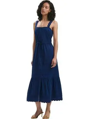 FINERY LONDON Hallie Cotton Ric Rac Detail Midi Dress - Indigo